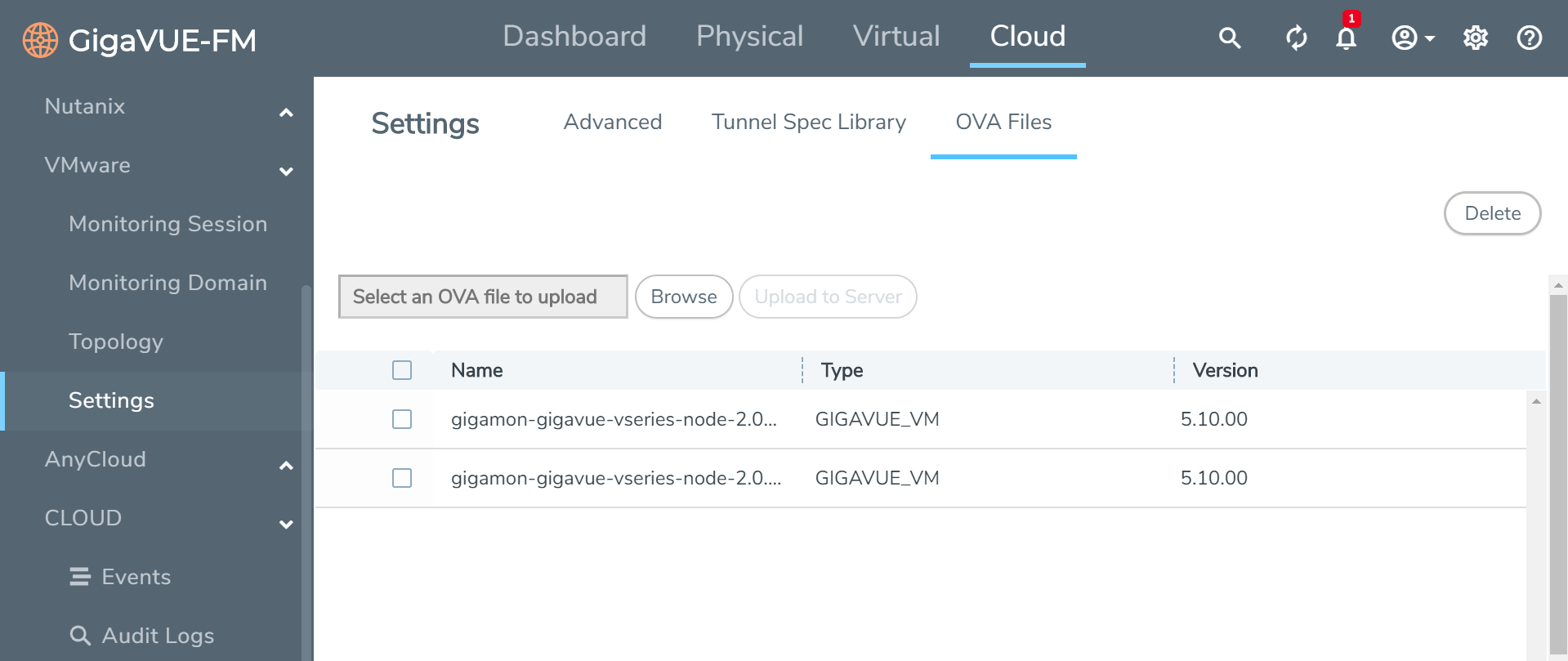 Step 1: Upload V Series node Image into GigaVUE-FM